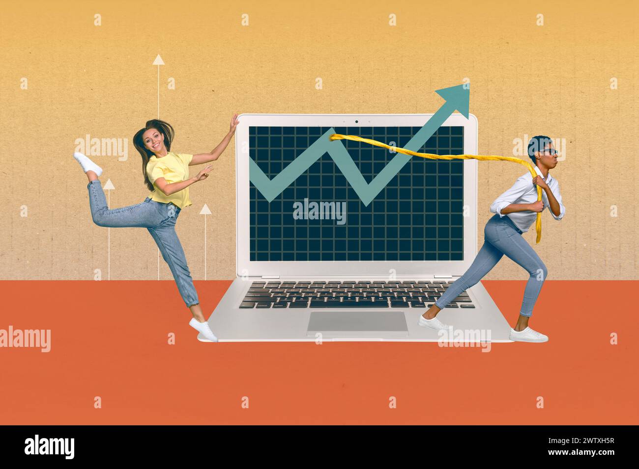 Sketch image artwork composite 3D photo collage of two lady colleagues ...