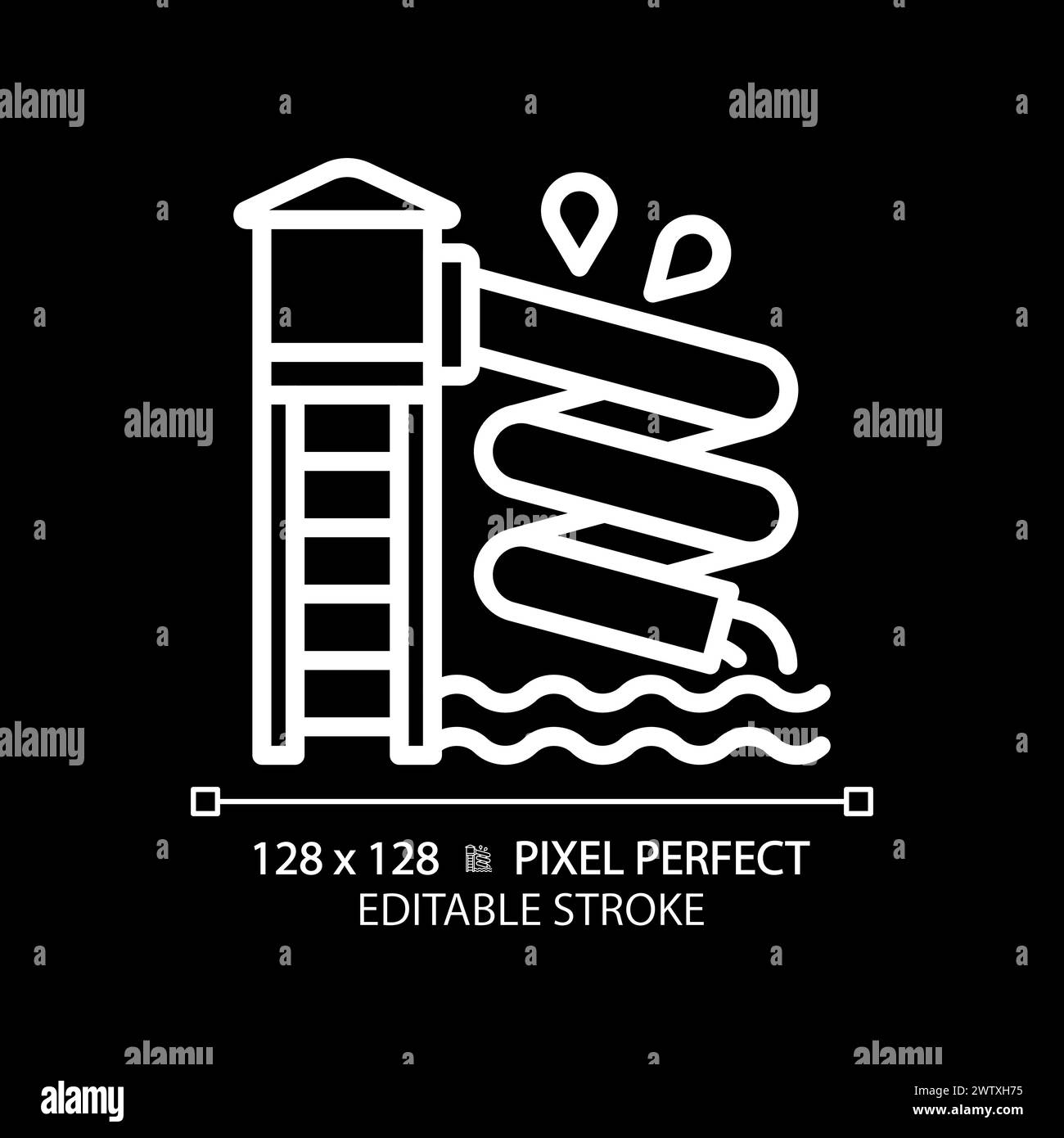 Waterslide pixel perfect white linear icon for dark theme Stock Vector ... Waterslide pixel perfect white linear icon for dark theme Stock Vector ...