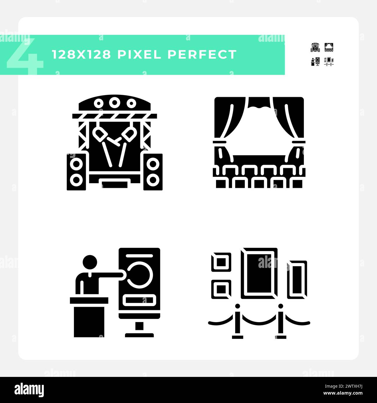 Cultural events pixel perfect black glyph icons set on white space ...