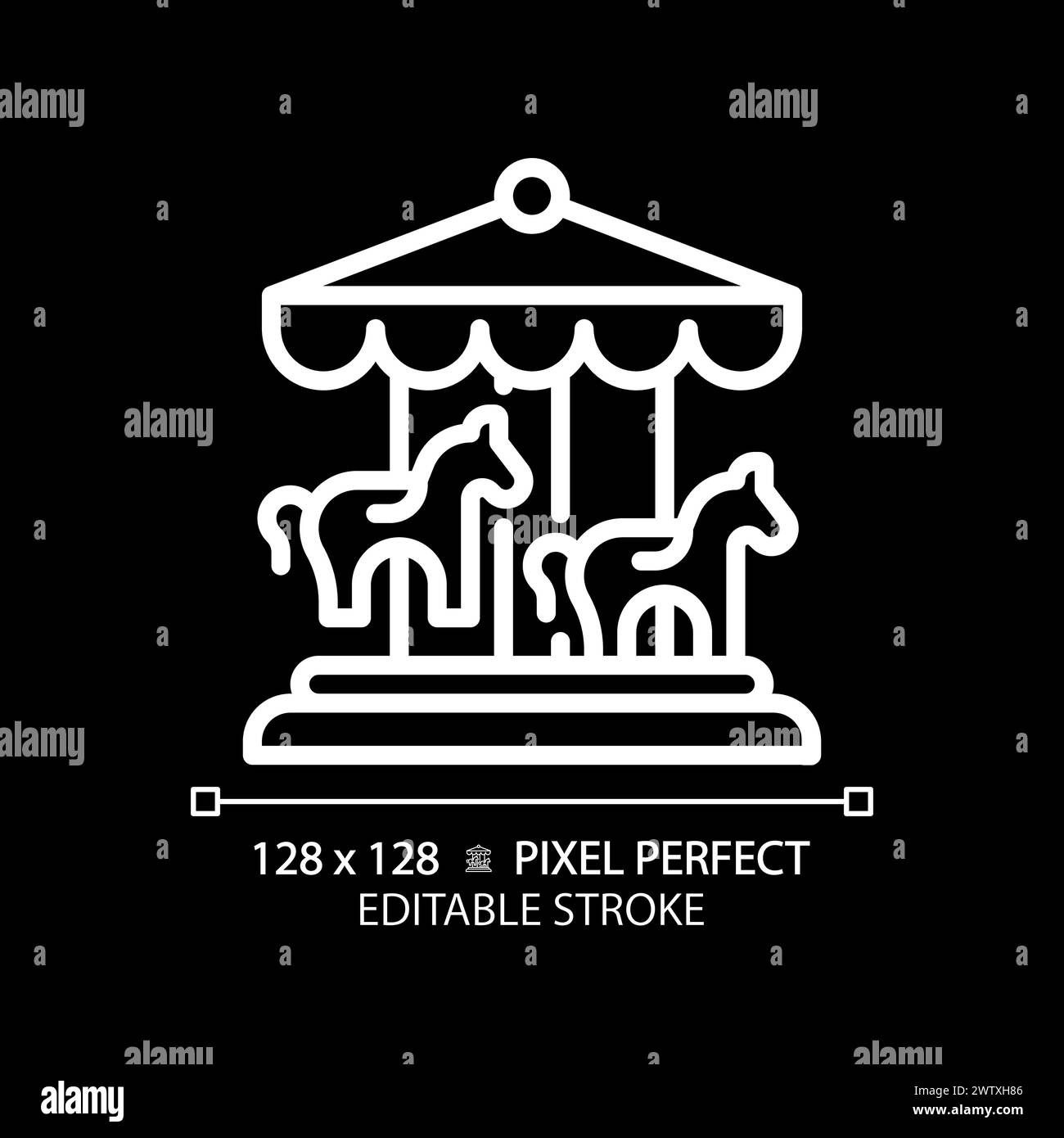 Roundabout Horse Carousel Pixel Perfect White Linear Icon For Dark roundabout-horse-carousel-pixel-perfect-white-linear-icon-for-dark