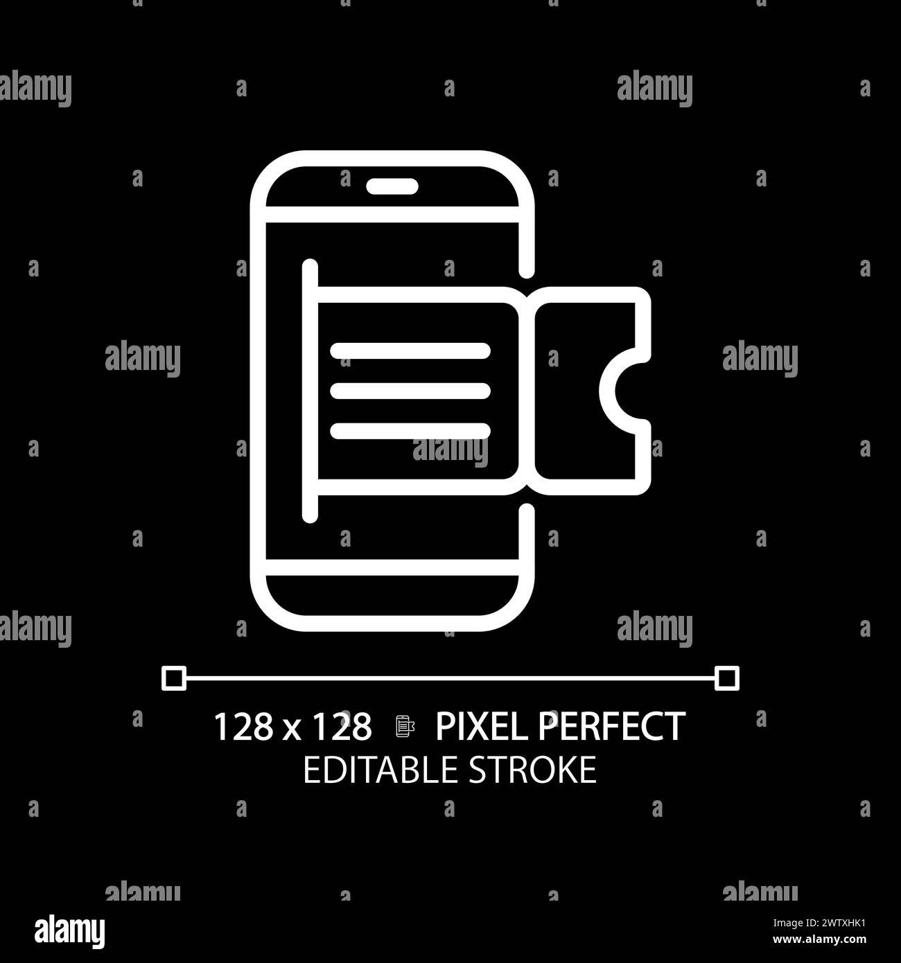 Digital tickets pixel perfect white linear icon for dark theme Stock ...