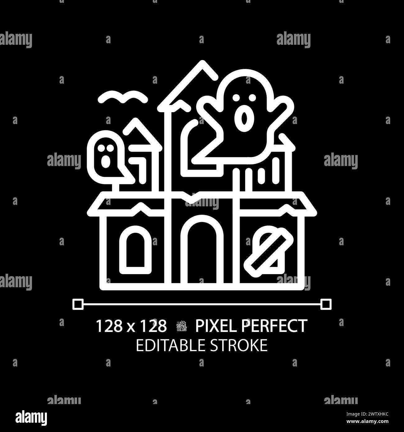 Haunted house pixel perfect white linear icon for dark theme Stock ...