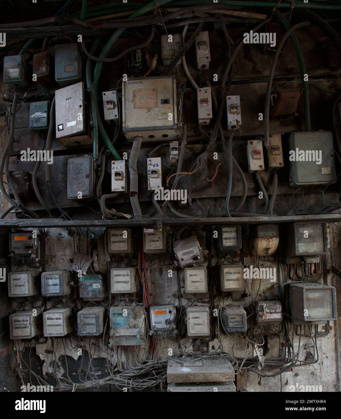 Electricity meters on the wall of an entrance of a building,Kolkata ...