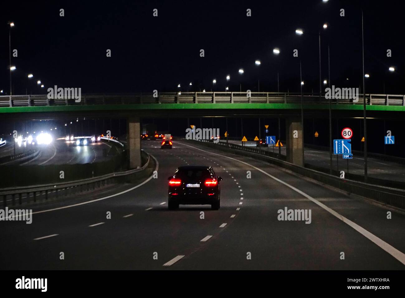 Warsaw, Poland - March 10th, 2024 - Overpass over S2 expressway - night ...