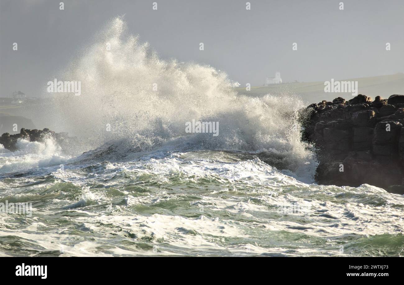 Stormy seas at Dunseverick Harbour, Causeway coast , Northern Ireland ...