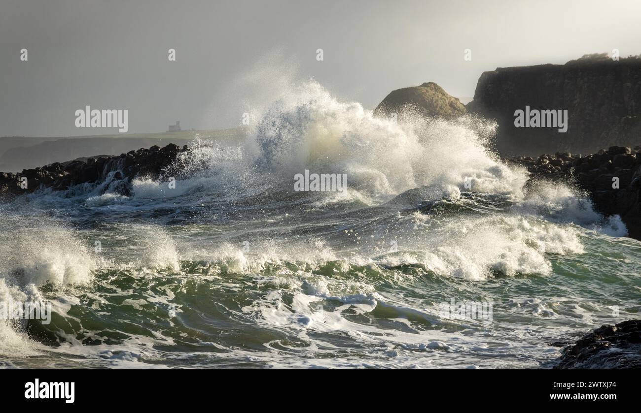 Stormy seas at Dunseverick Harbour, Causeway coast , Northern Ireland ...