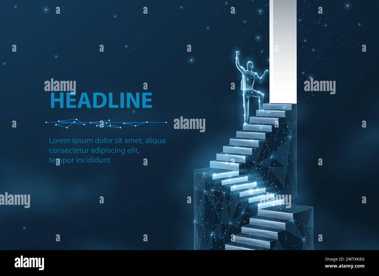 Door and man on the top of ladder. Digital success, succeed path ...