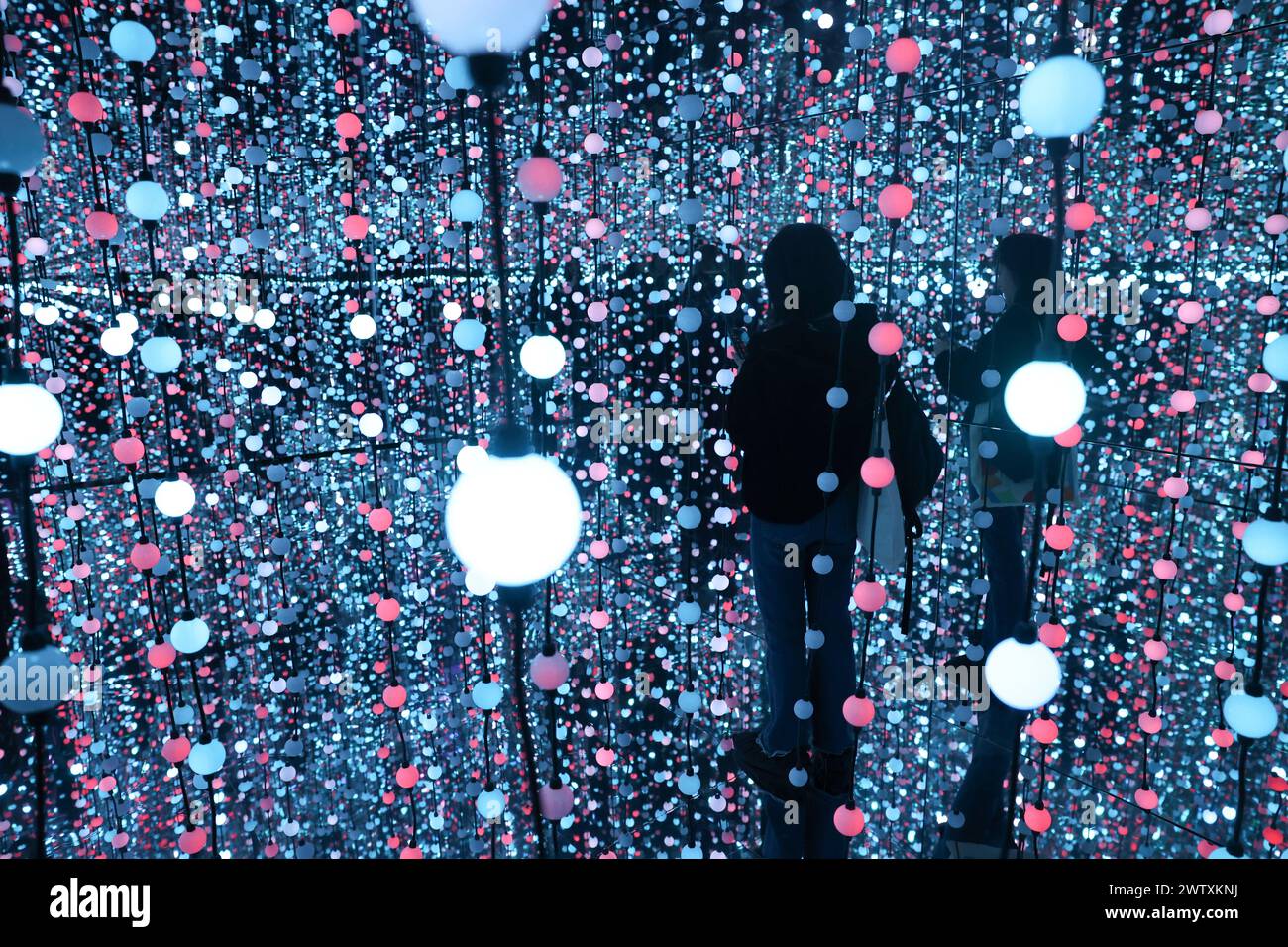 Two people look at one of the installations of the Museum of Light, on ...