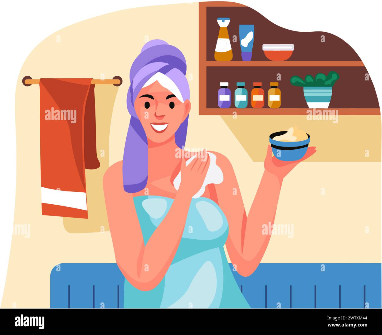 Happy woman skin cream Cut Out Stock Images & Pictures - Alamy