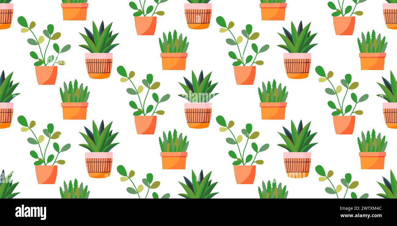Seamless background with decorative indoor plants. Colorful vector ...