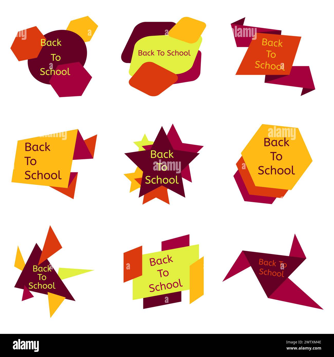 Set of nine colorful back to school badges. School labels and icons ...