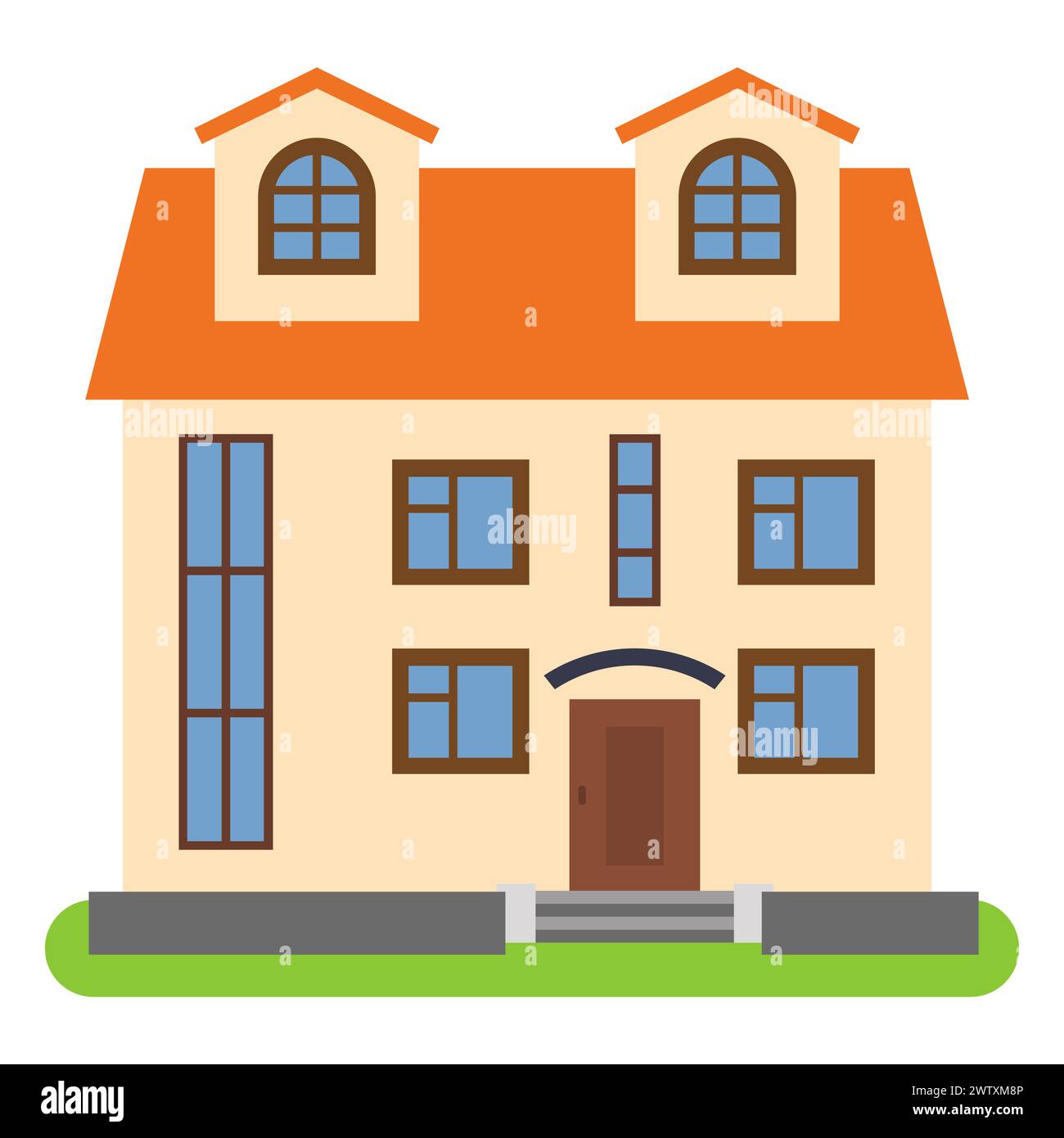 Private house with a orange roof on a white background. Vector ...