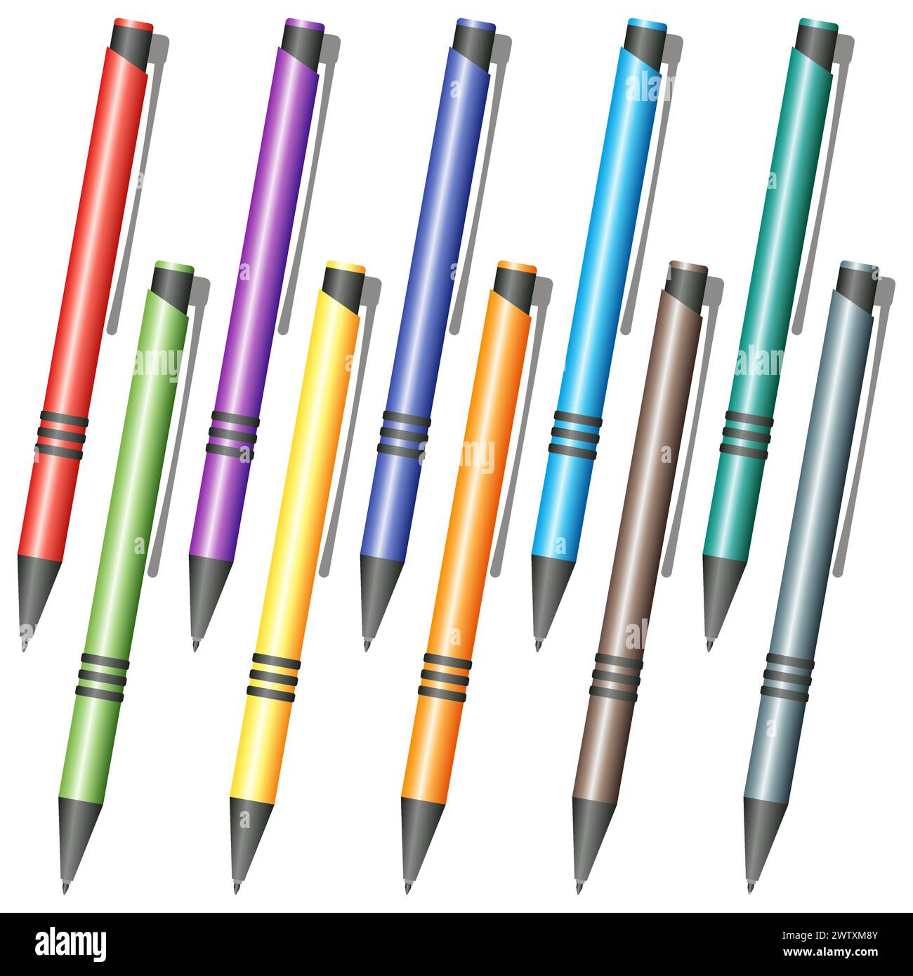 Set of multi-colored pens on a white background Stock Vector Image ...