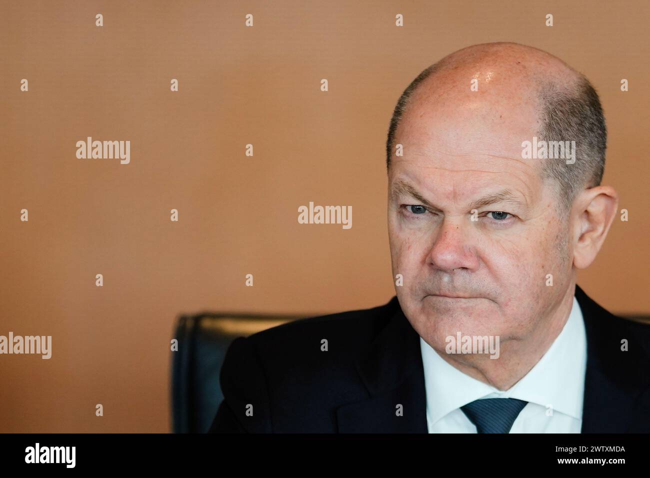 German Chancellor Olaf Scholz arrives for the weekly cabinet meeting at ...
