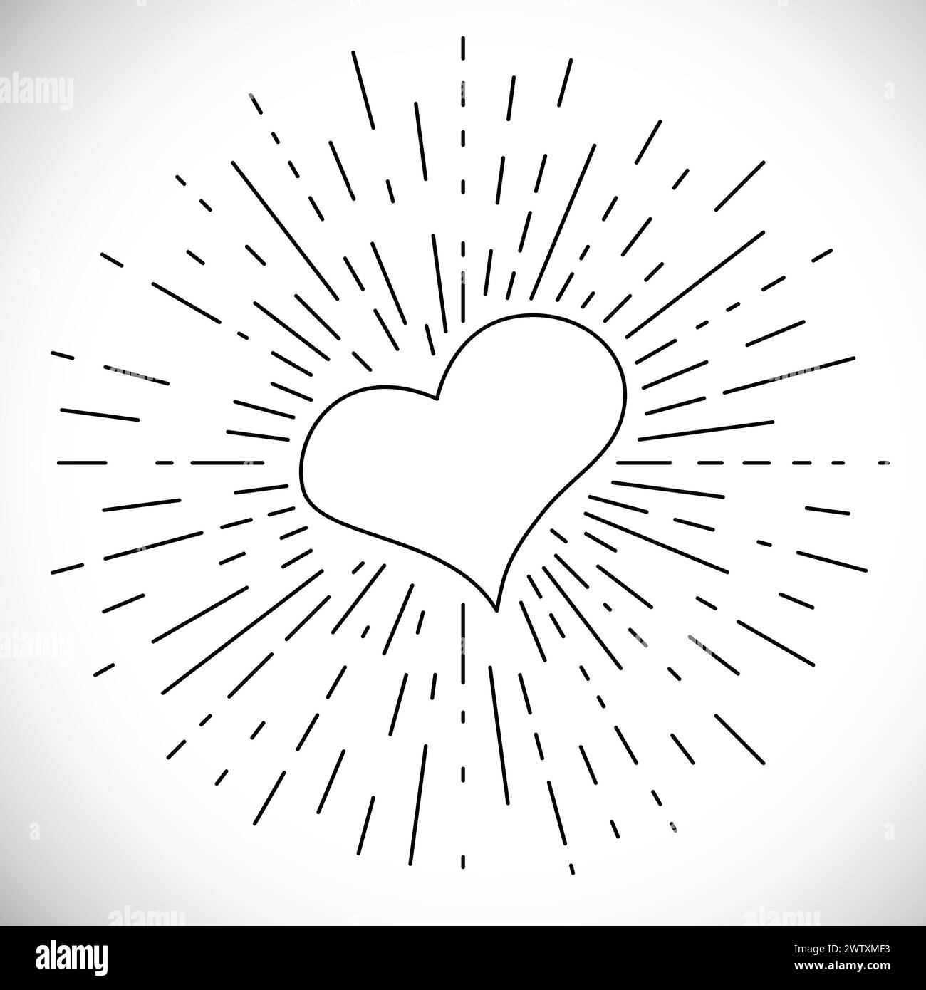 Heart with Hand Drawn Vintage Bursting Rays. Retro Design Element ...