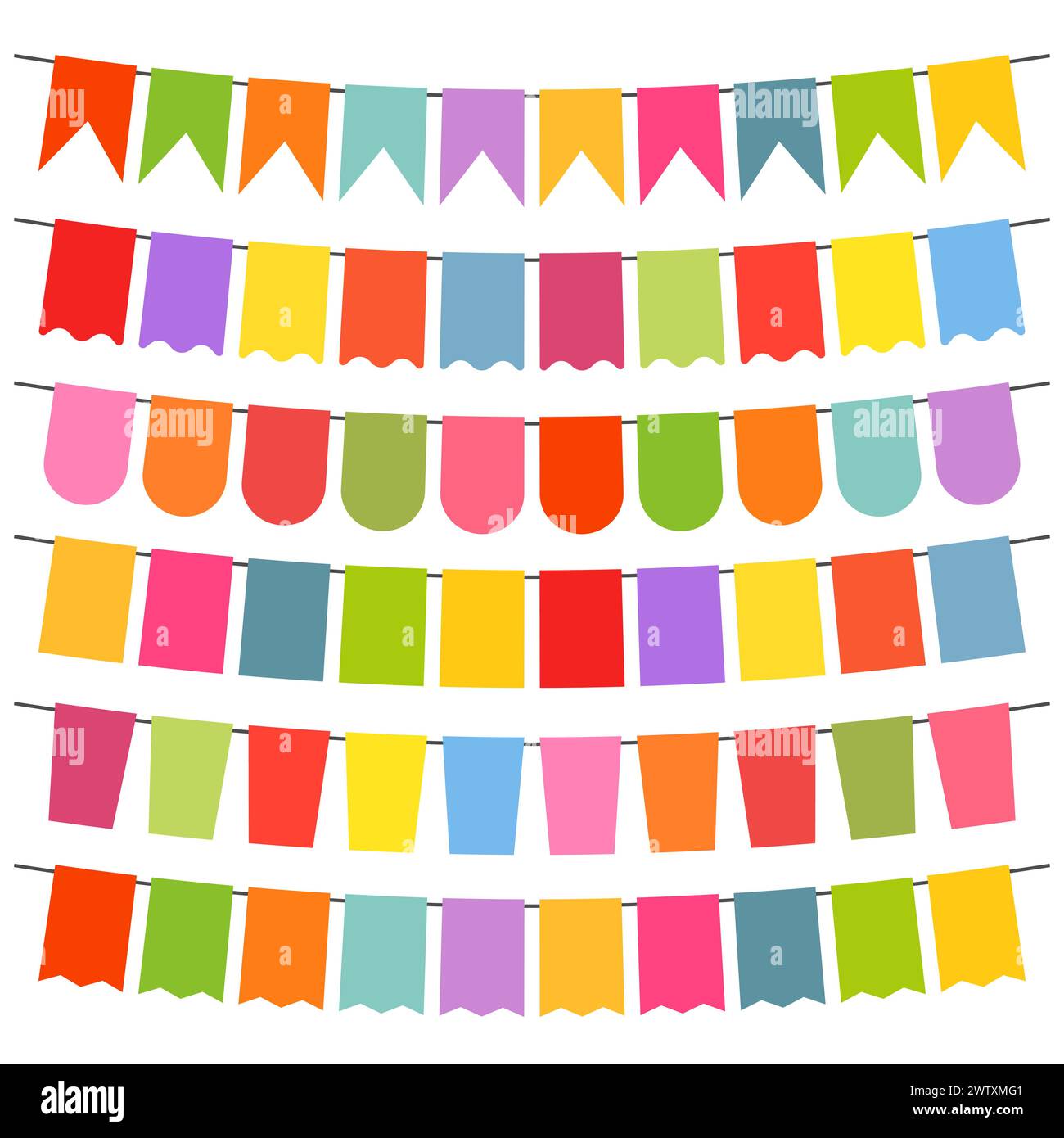 Colorful flags and bunting garlands for decoration. Decor elements with ...