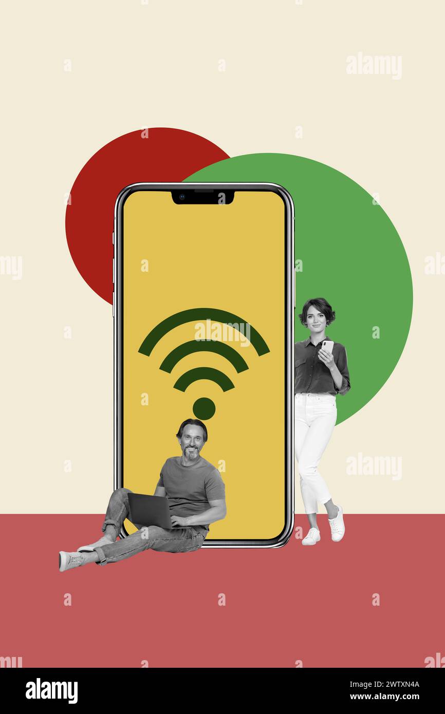 Collage 3d image of pinup pop retro sketch of fast wifi router ...