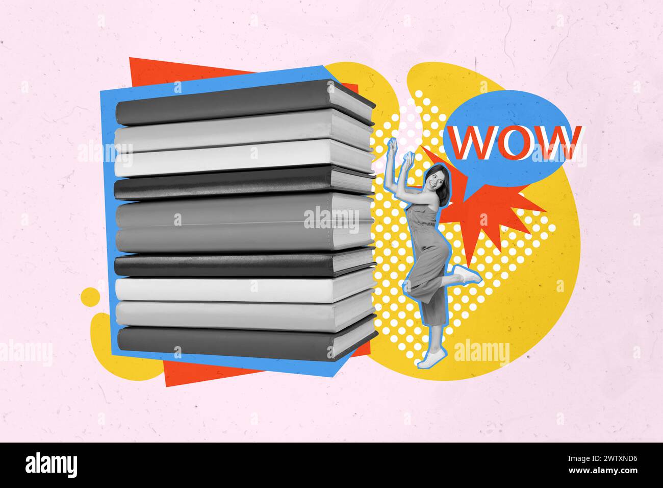 Composite photo collage of girl student bookworm choose book stack ...