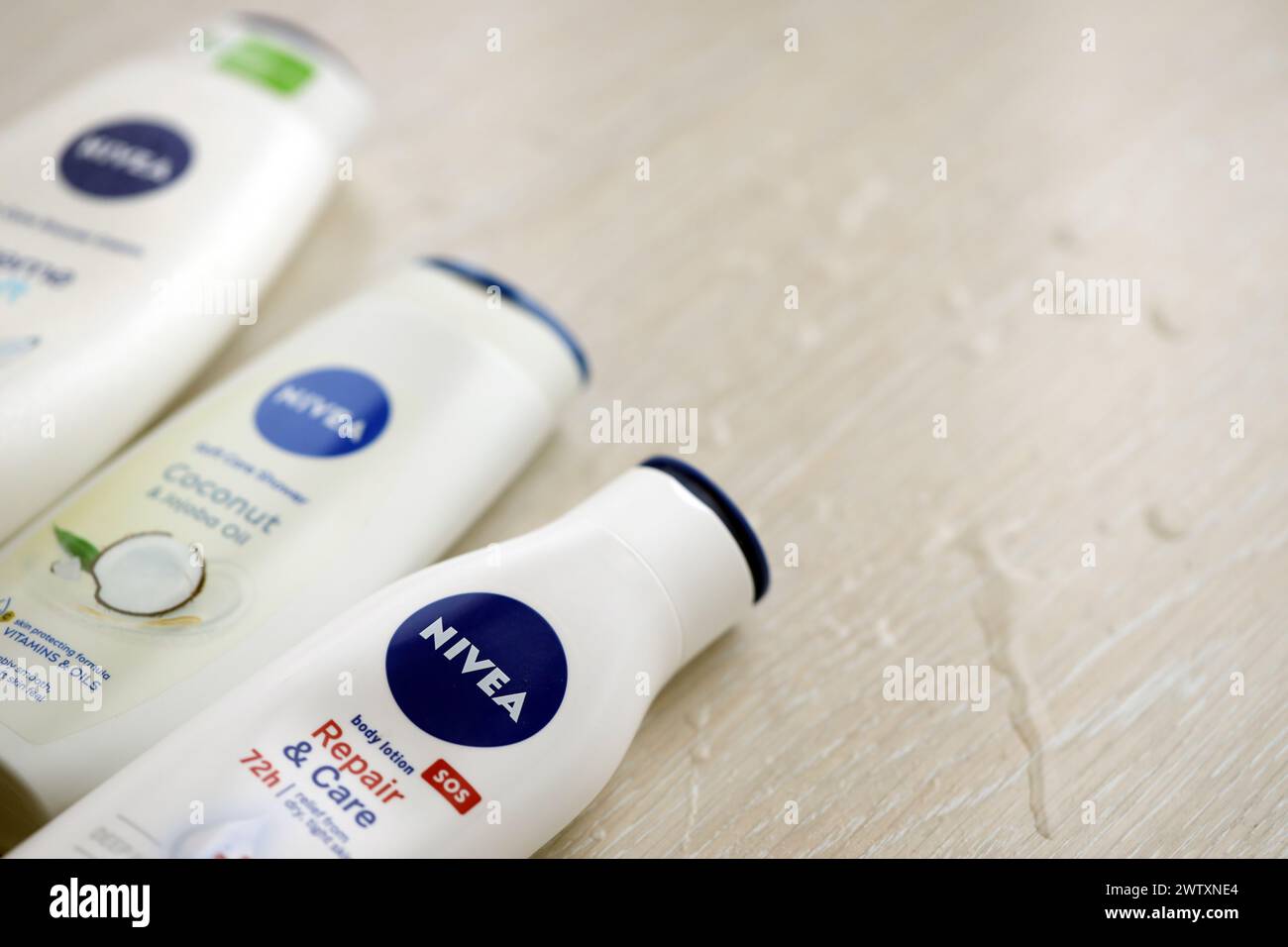 KYIV, UKRAINE - FEBRUARY 27, 2024 Production of Nivea, German personal ...