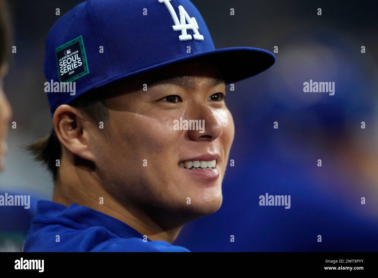 Los Angeles Dodgers' Yoshinobu Yamamoto is seen prior to an opening day baseball game against ...