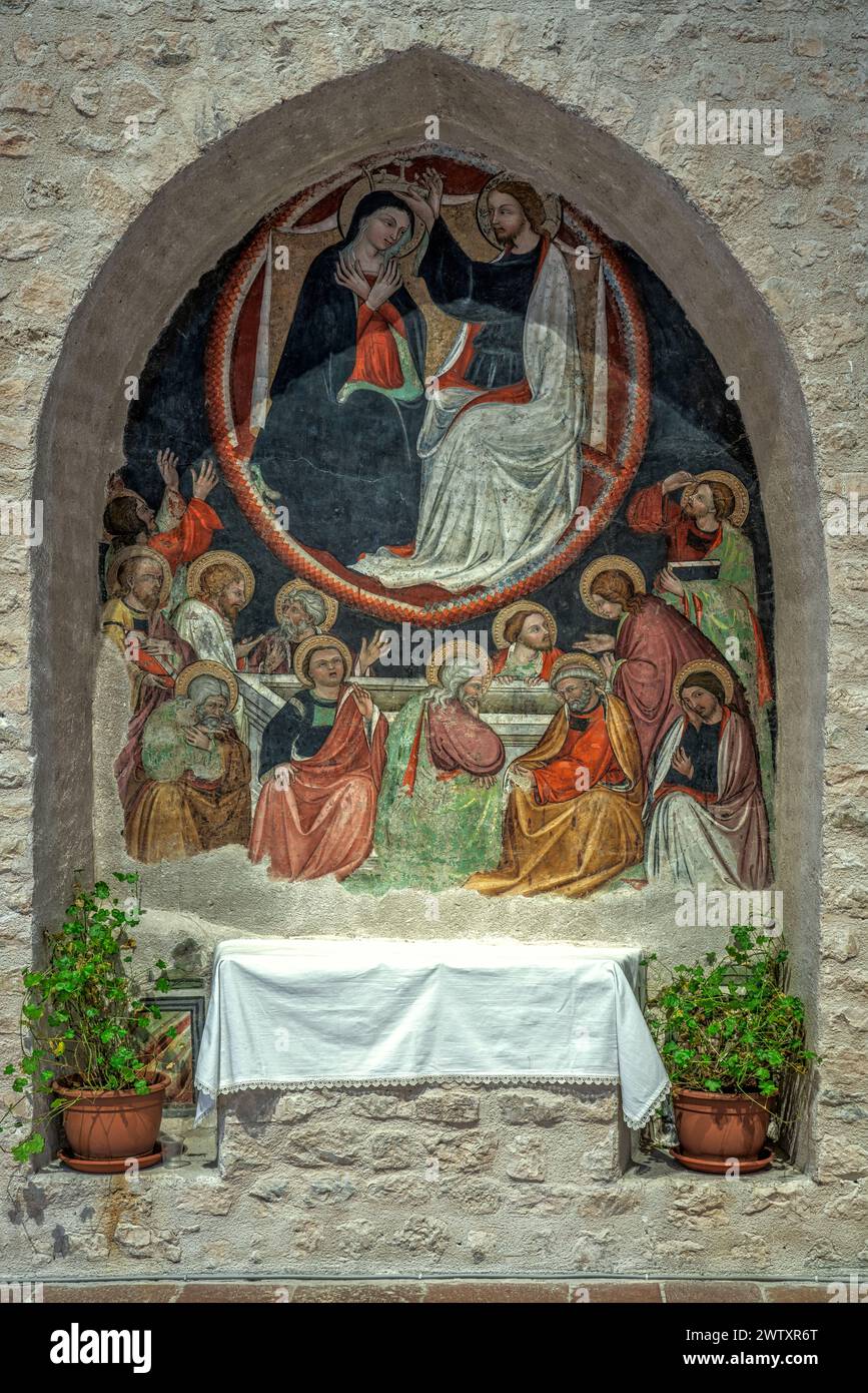 Medieval fresco in a niche representing the Assumption and Coronation ...