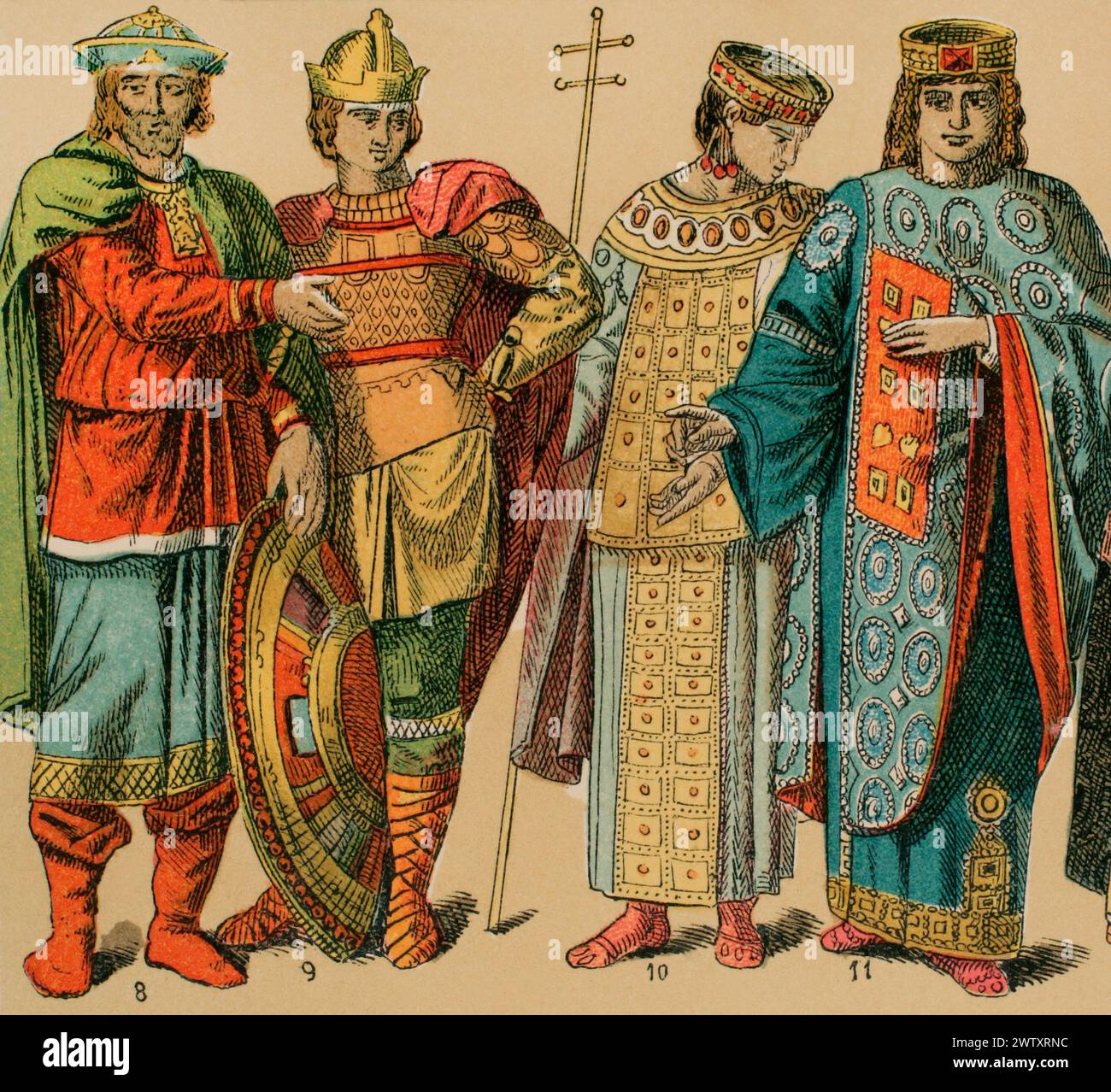 Byzantines, 1000-1200. From left to right: 8-9: warriors, 10: regal ...