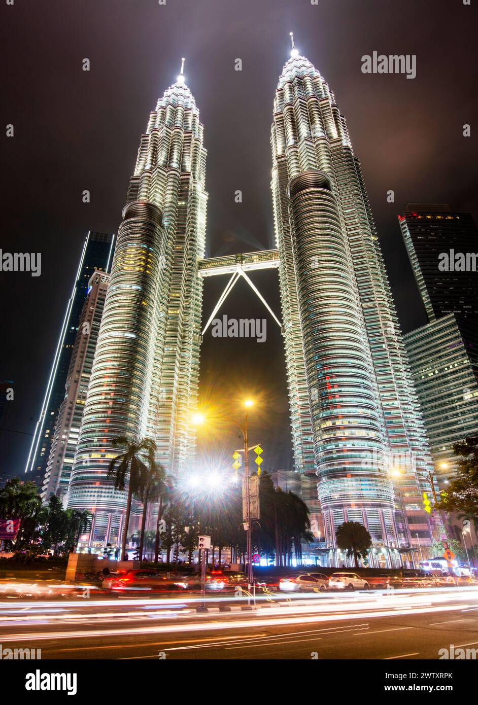 Iconic Malaysian buildings, a major landmark,Illuminated in a silvery ...