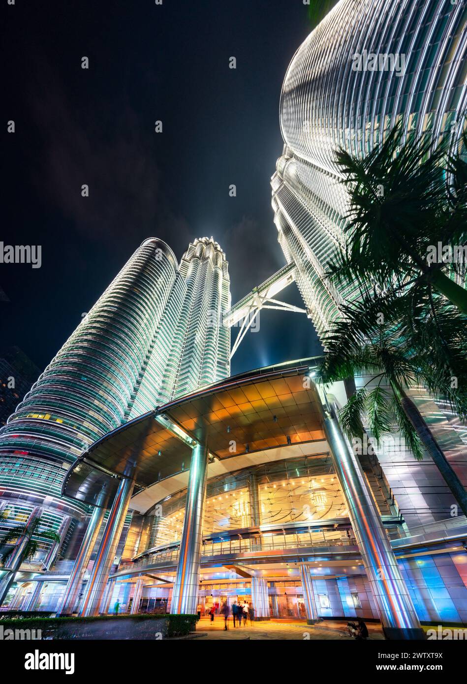 Beautiful steel,chrome and glass structures,lit by bright flood lights ...