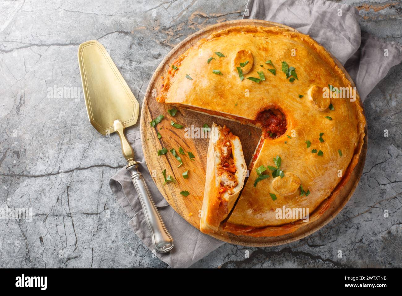 Homemade Empanada Gallega large Spanish pie filled with meat or fish ...