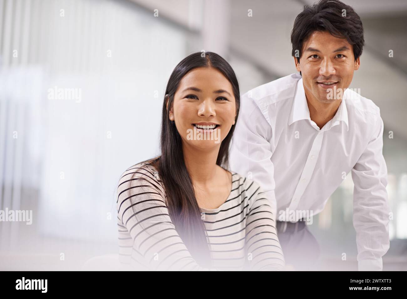 Portrait, professional and business people in office with Japanese ...