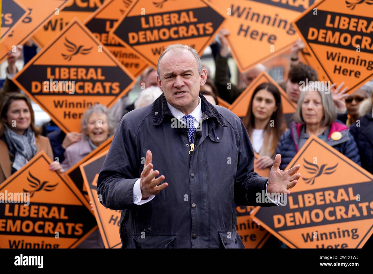 Liberal Democrat leader Sir Ed Davey gives a speech at a rally of party ...
