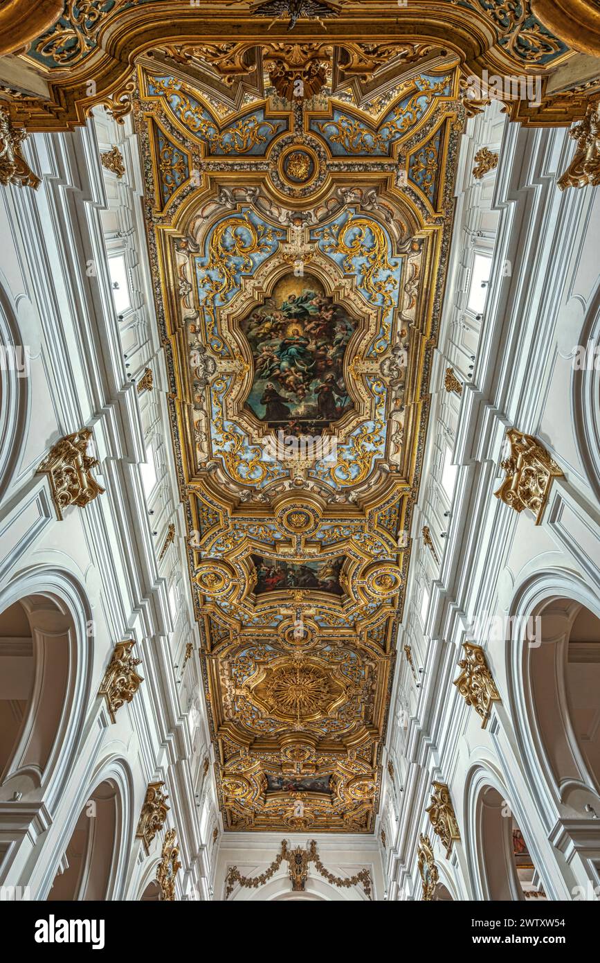 Baroque style wooden ceiling of the Basilica of San Bernardino, rebuilt ...