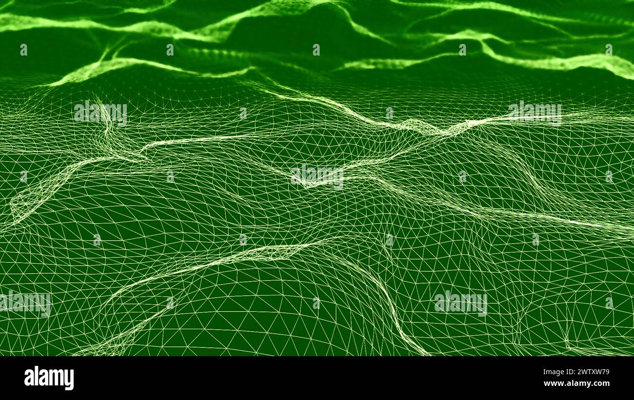 Futuristic 3D plexus bright waving terrain. Animation. Abstract ...