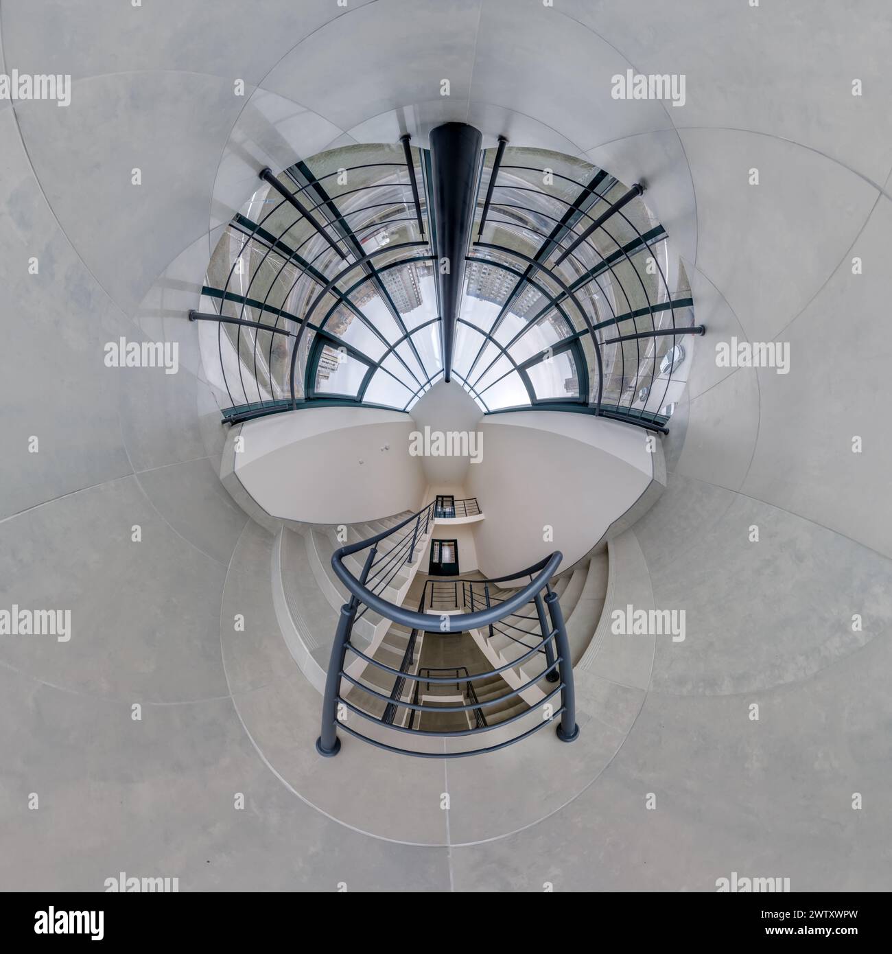 abstractly twisted into spherical 360 panorama interior of modern ...