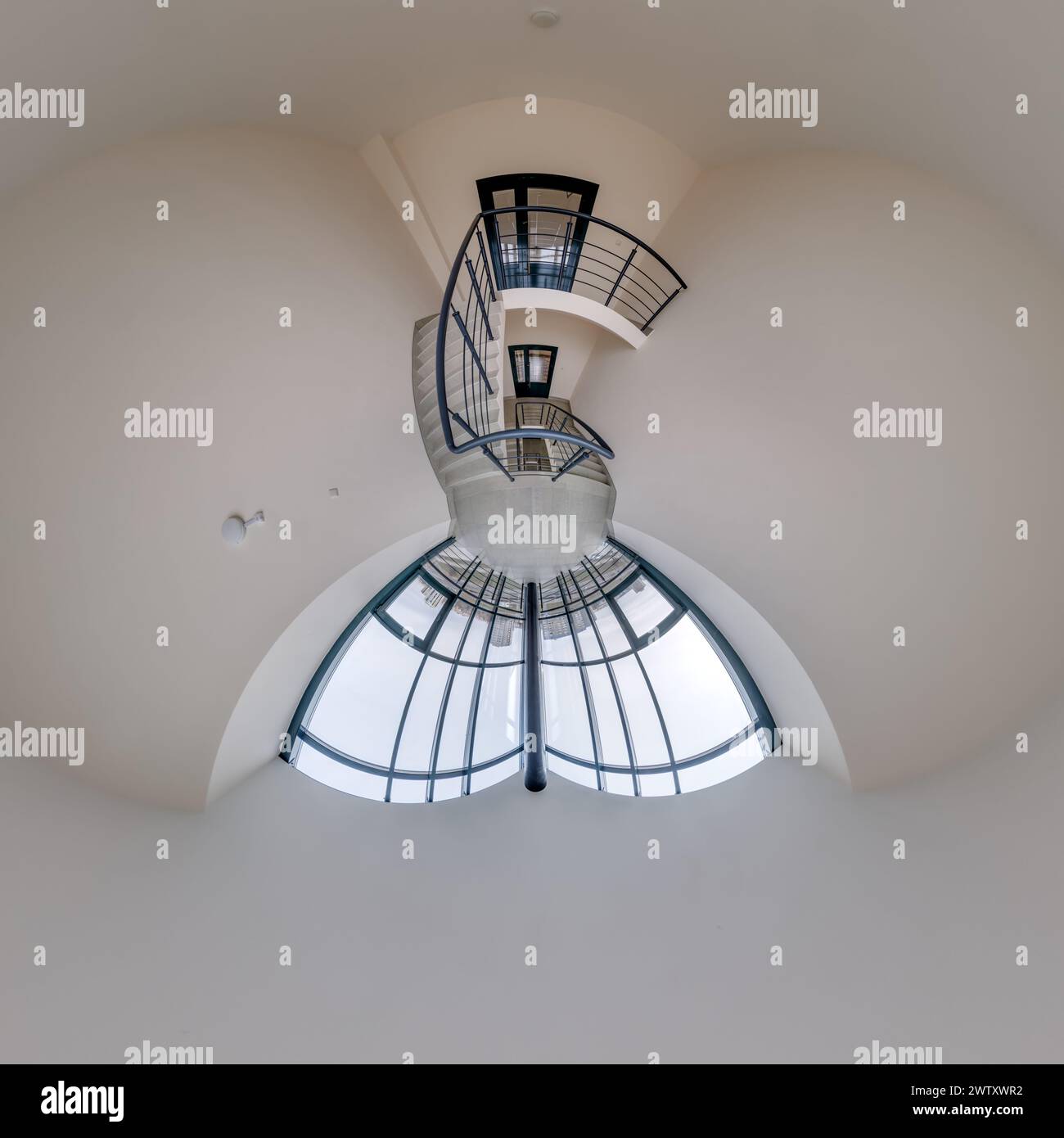 abstractly twisted into spherical 360 panorama interior of modern ...