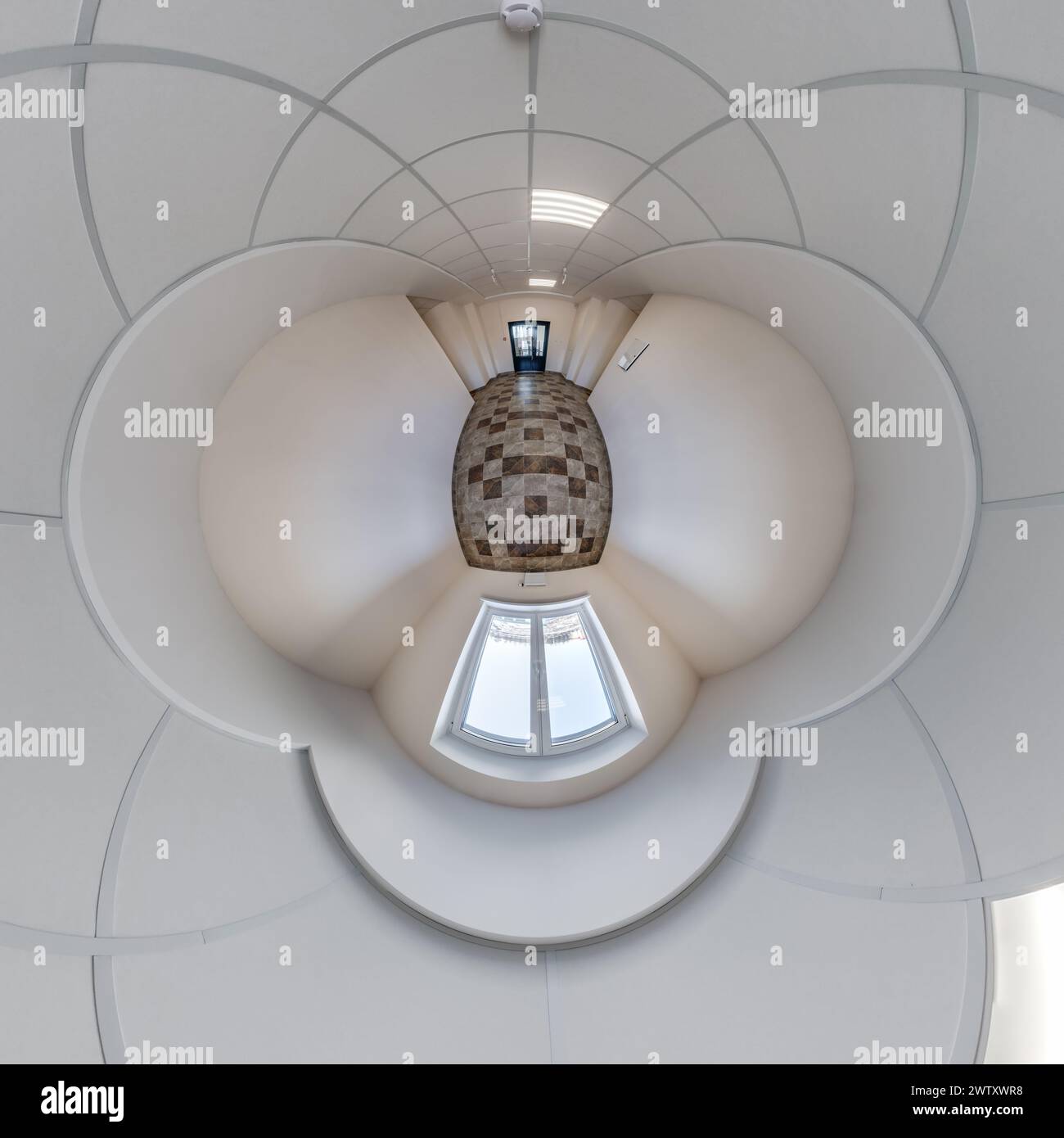 abstractly twisted into spherical 360 panorama interior of modern ...