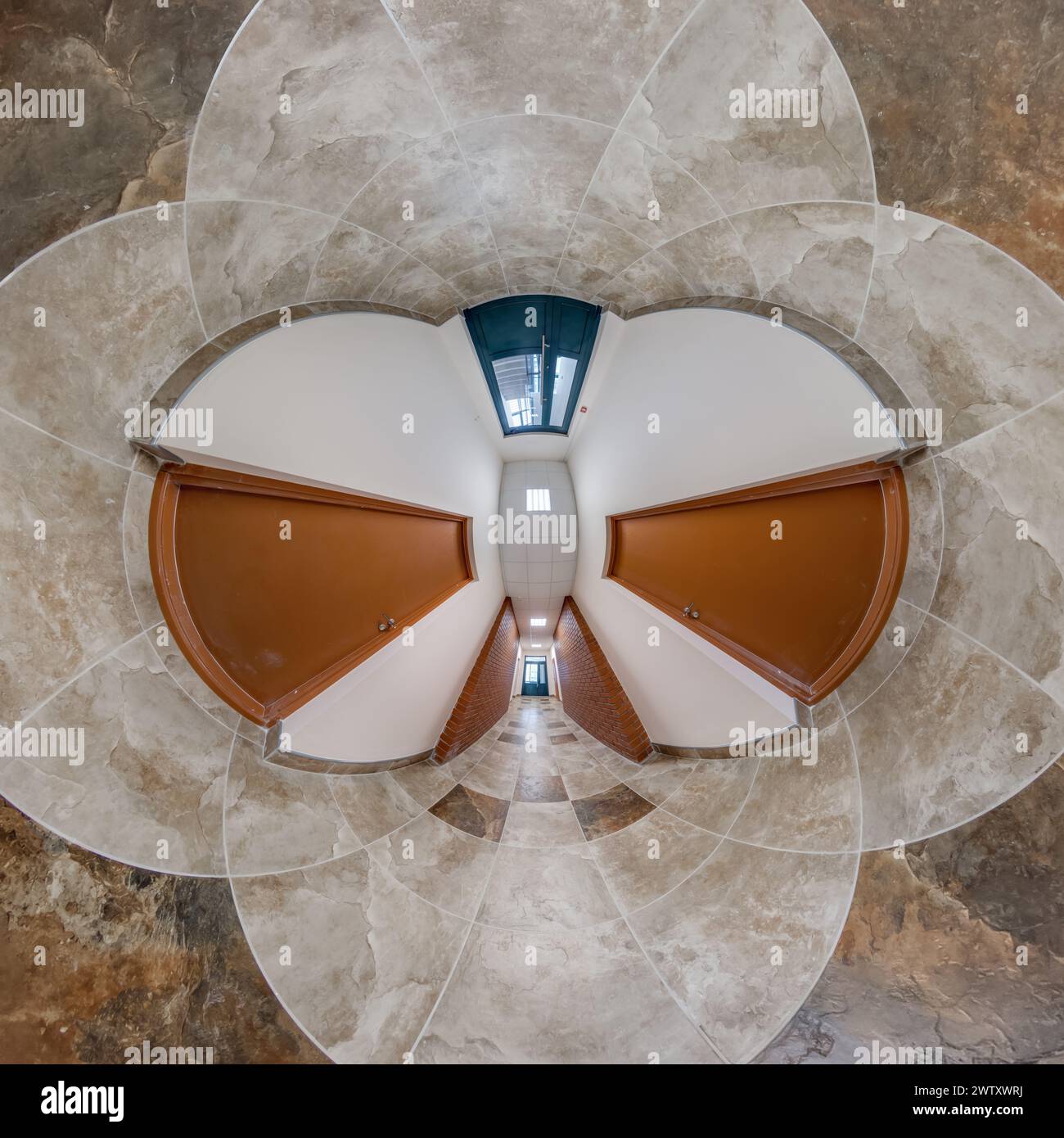 abstractly twisted into spherical 360 panorama interior of modern ...