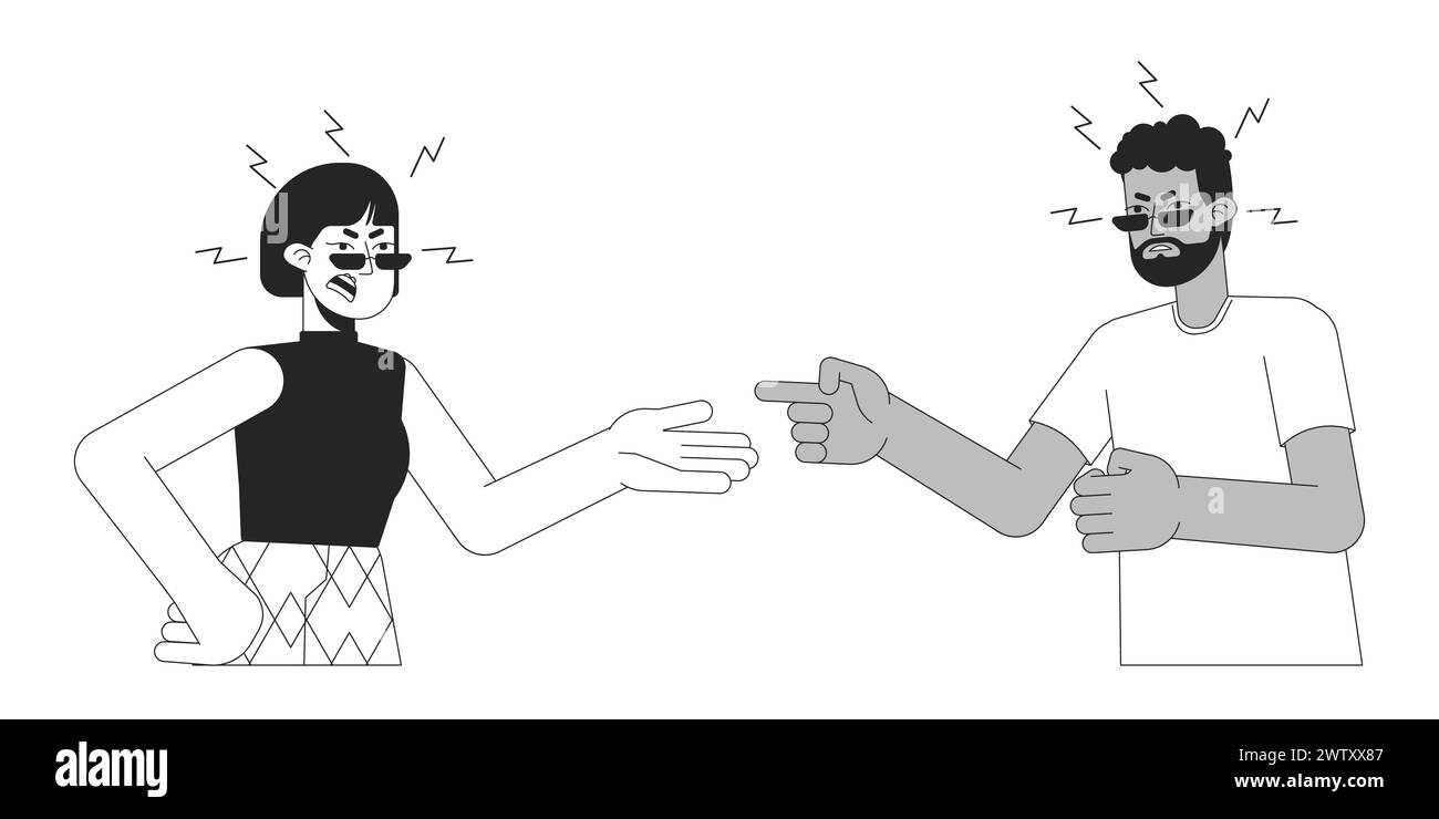 Interracial couple breakup relationships black and white 2D line ...