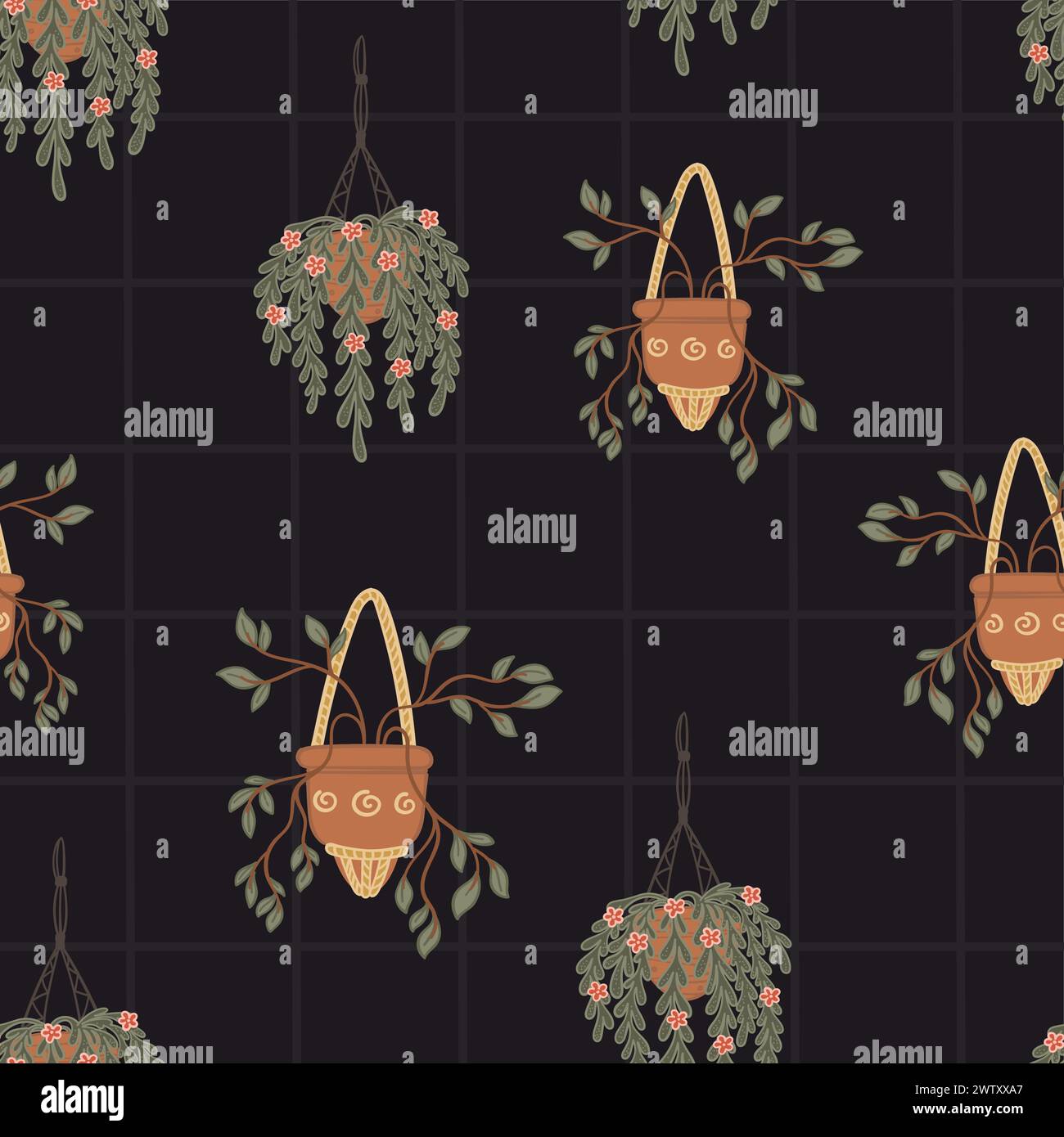 Hanging Plants Seamless Pattern Design Stock Vector Image & Art - Alamy
