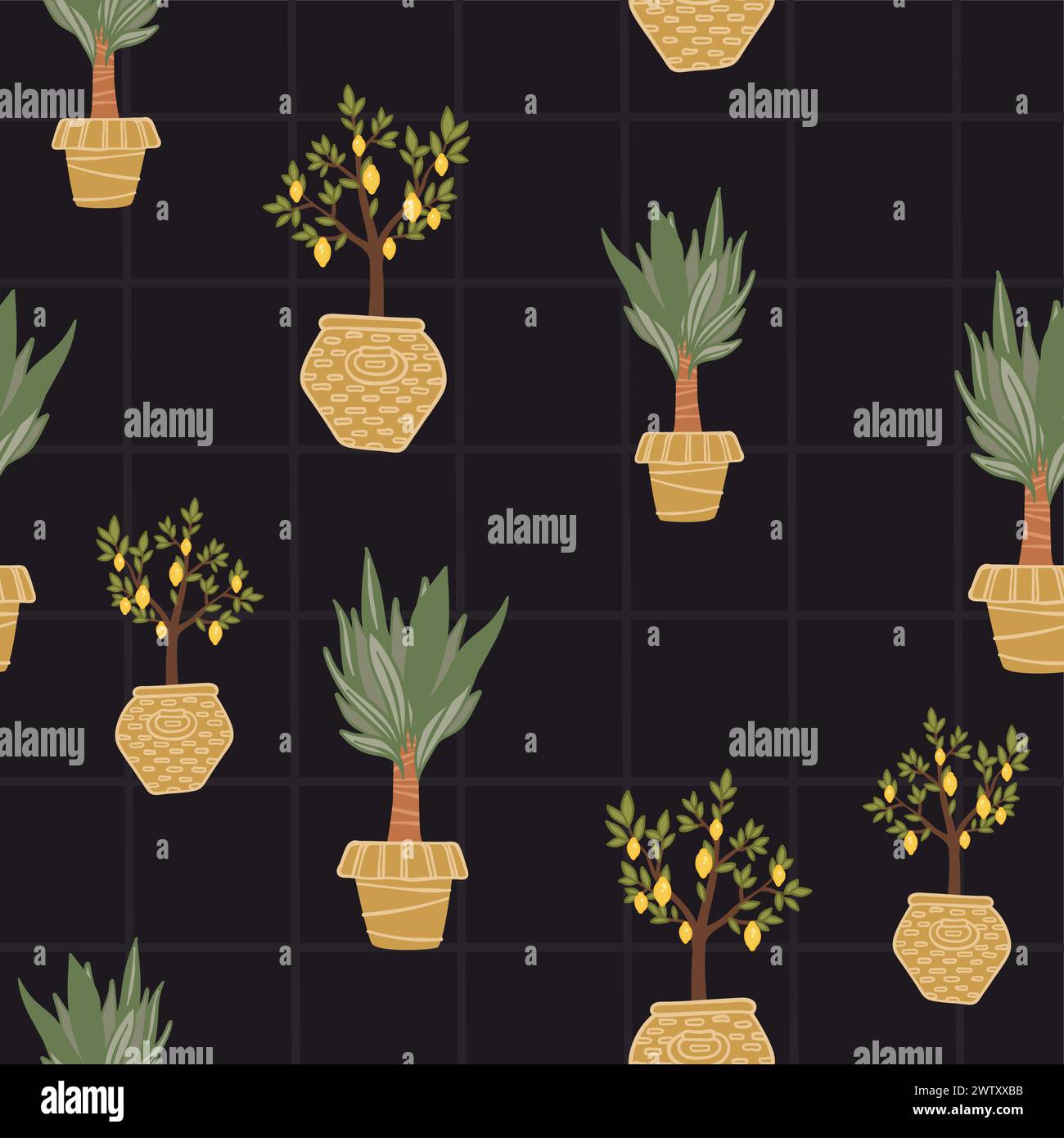 Pot plants seamless pattern houseplants Stock Vector Images - Alamy
