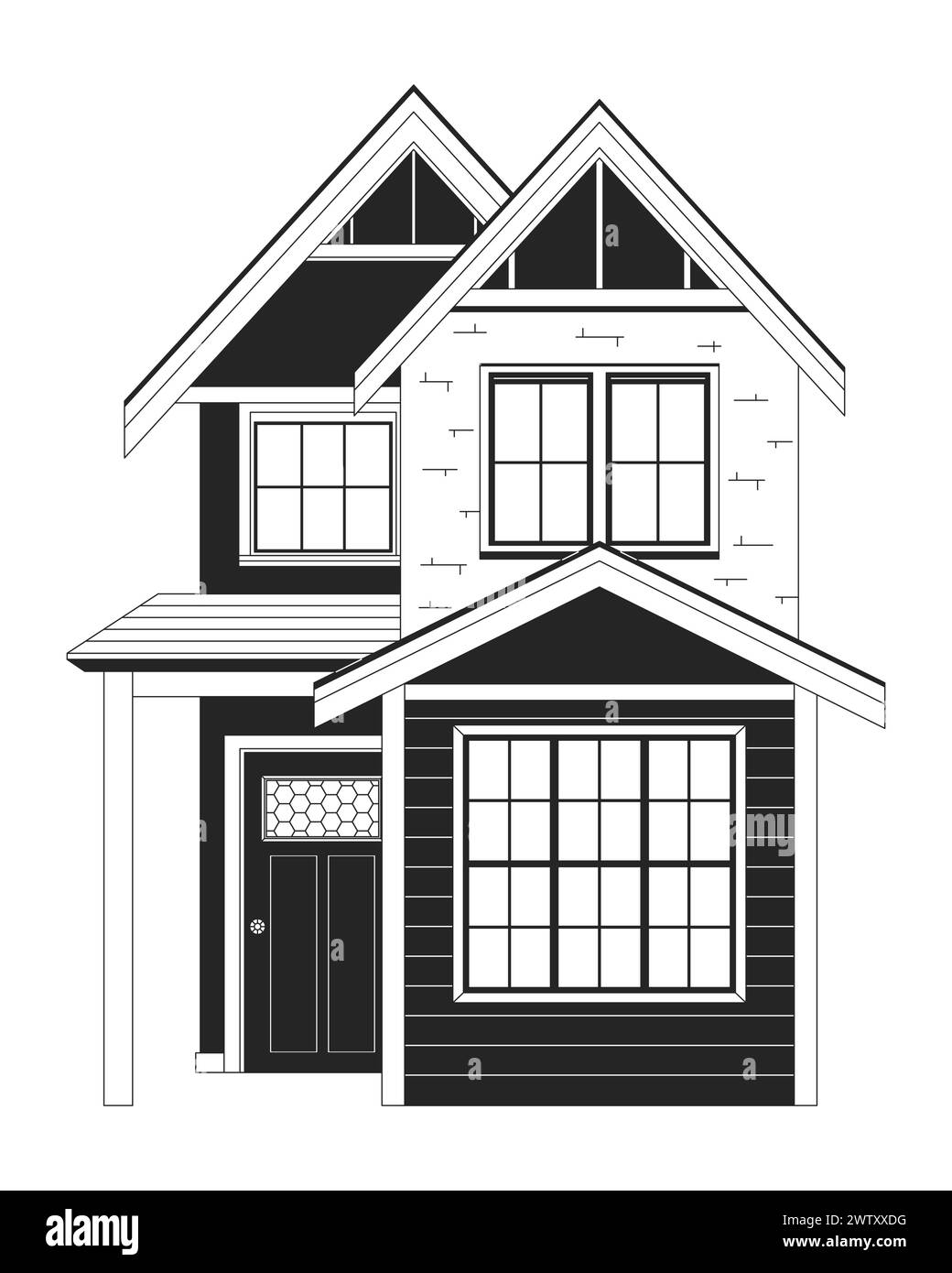 Townhouse House Black And White 2d Line Cartoon Object Stock Vector Image And Art Alamy