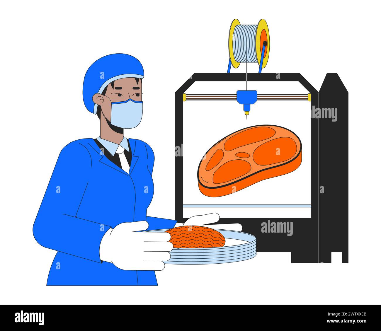 3D printed meat line cartoon flat illustration Stock Vector Image & Art ...