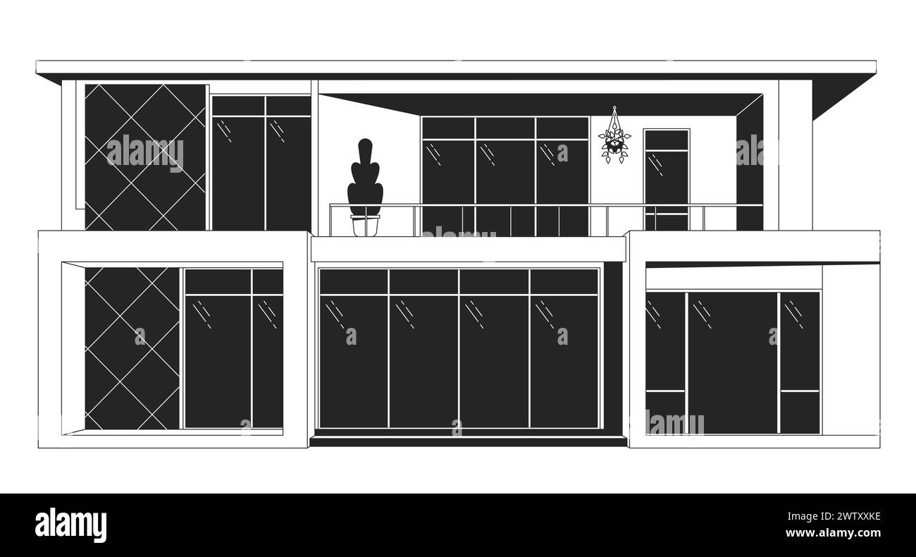 Modern glass home black and white 2D line cartoon object Stock Vector ...