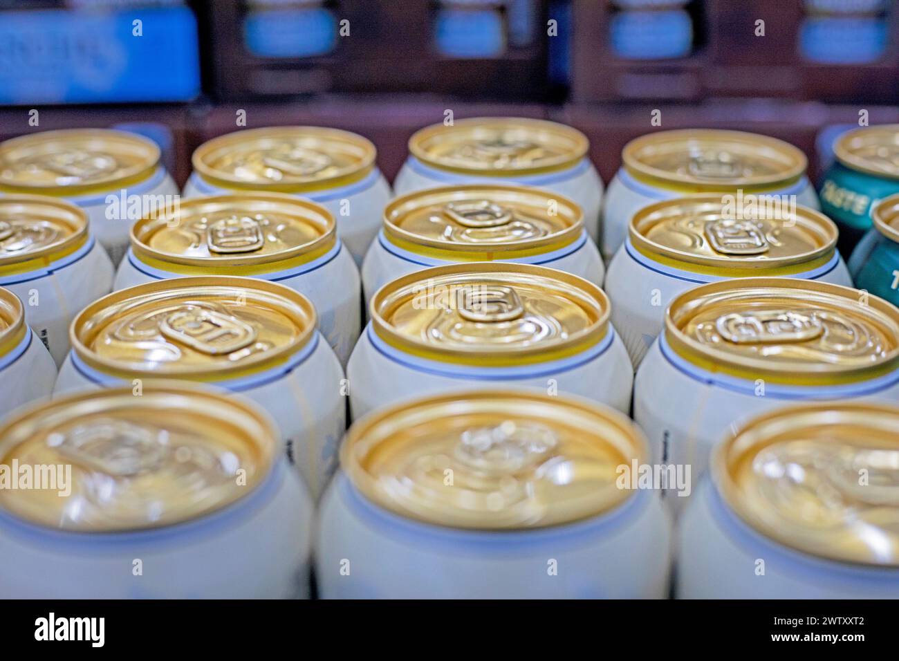 metal packaging with beer, top view. beer day Stock Photo - Alamy
