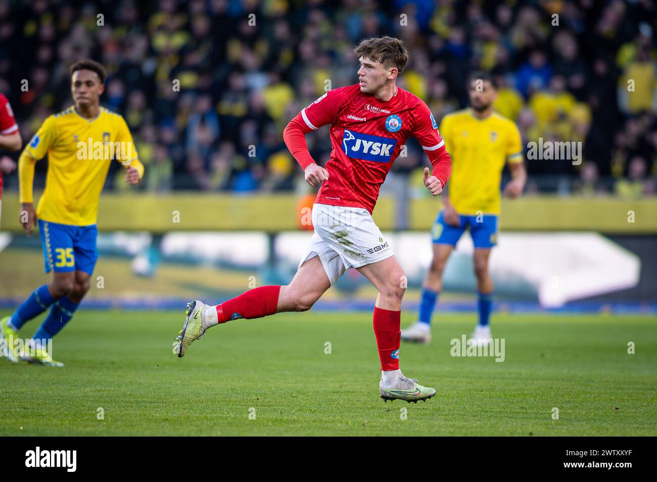 Brondby, Denmark. 17th, March 2024. Callum McCowatt (17) of Silkeborg ...