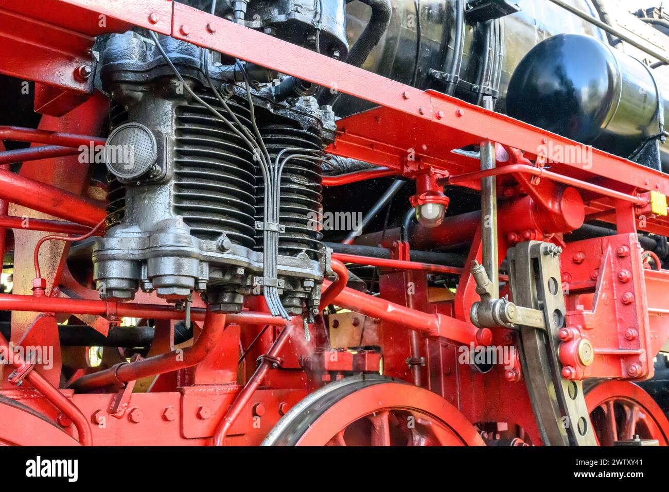 Pressure pipes of an old steam locomotive with drive linkage Stock ...