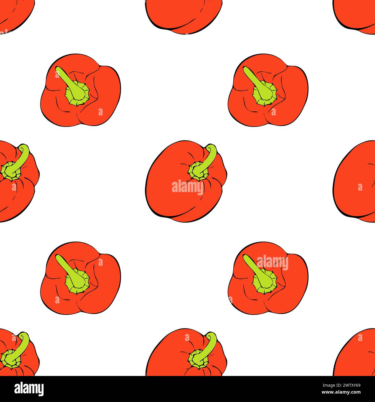 Pattern bell Peppers red hand drawn sketch on white background. Vector ...