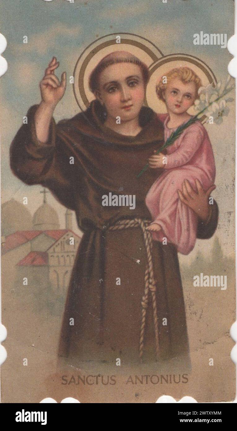 antique colorful holy card about St. Anthony Holds the Child Jesus ...