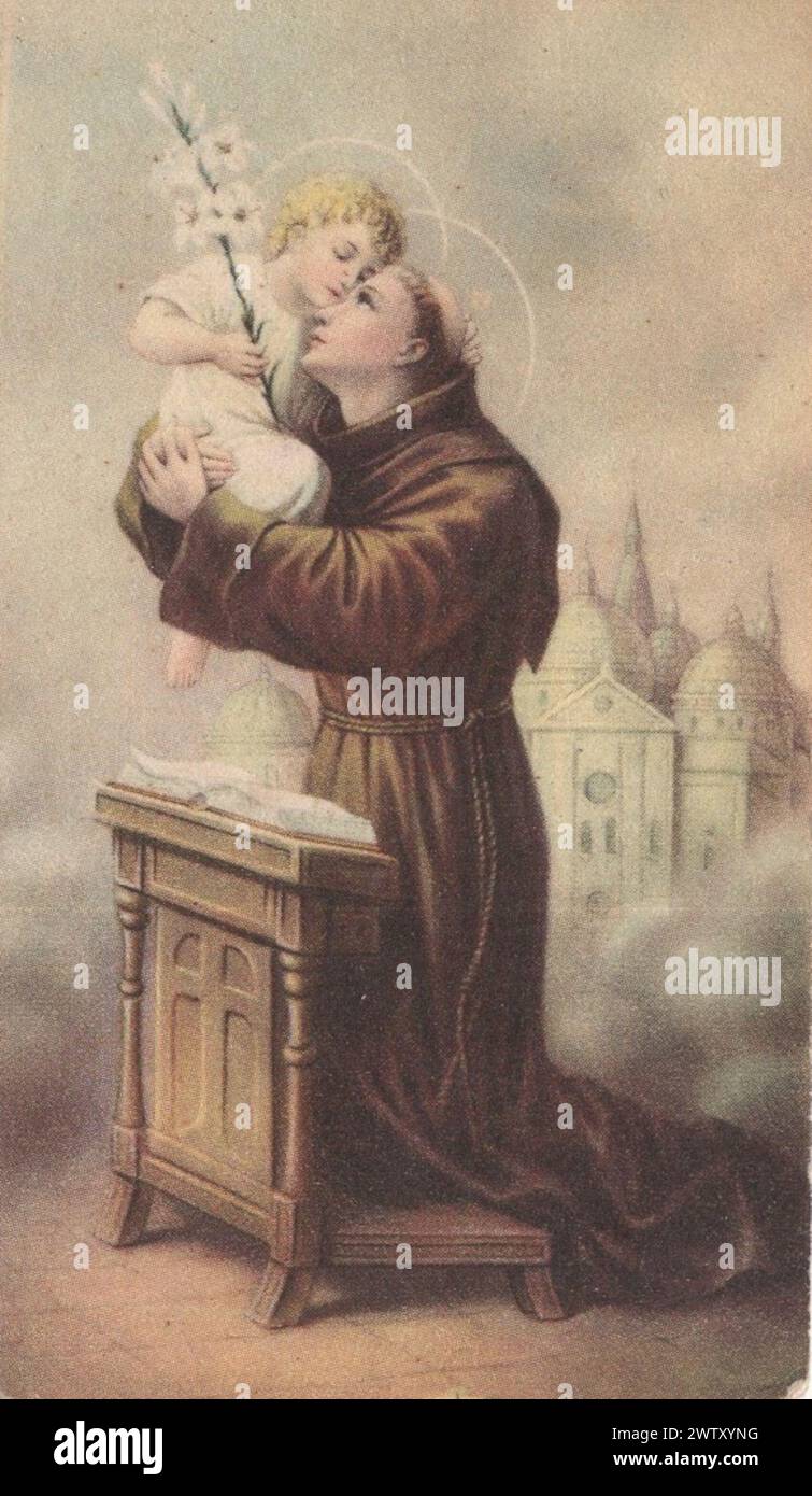 antique colorful holy card about St. Anthony Holds the Child Jesus ...