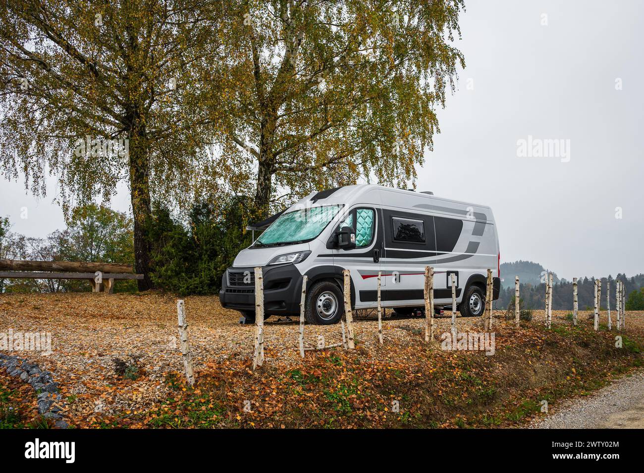 Campervan or motorhome parked in the countryside in nature. Camper van ...